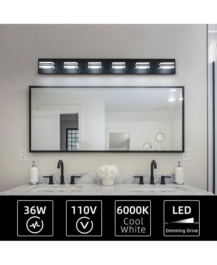 Simplie Fun LED Modern Black Vanity Lights, 6-Lights Acrylic Matte ...