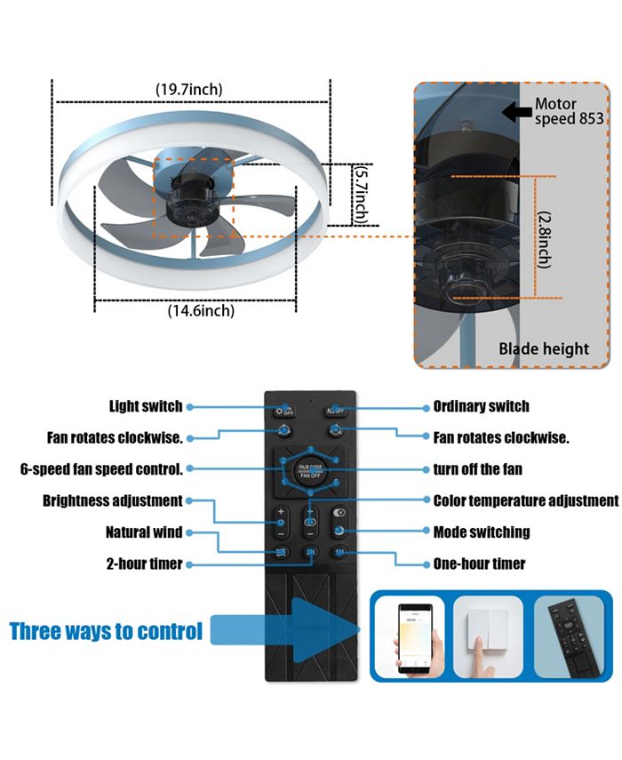 Simplie Fun Ceiling Fans With Lights Dimmable LED Embedded Installation ...