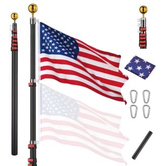 Yescom EZ GO 20 Ft Aluminum TelescopingFlag Pole 3x5 American Flag Ball ...