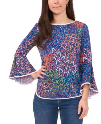 Sam & Jess Petite Contrast-Trim Bell-Sleeve Top - Macy's