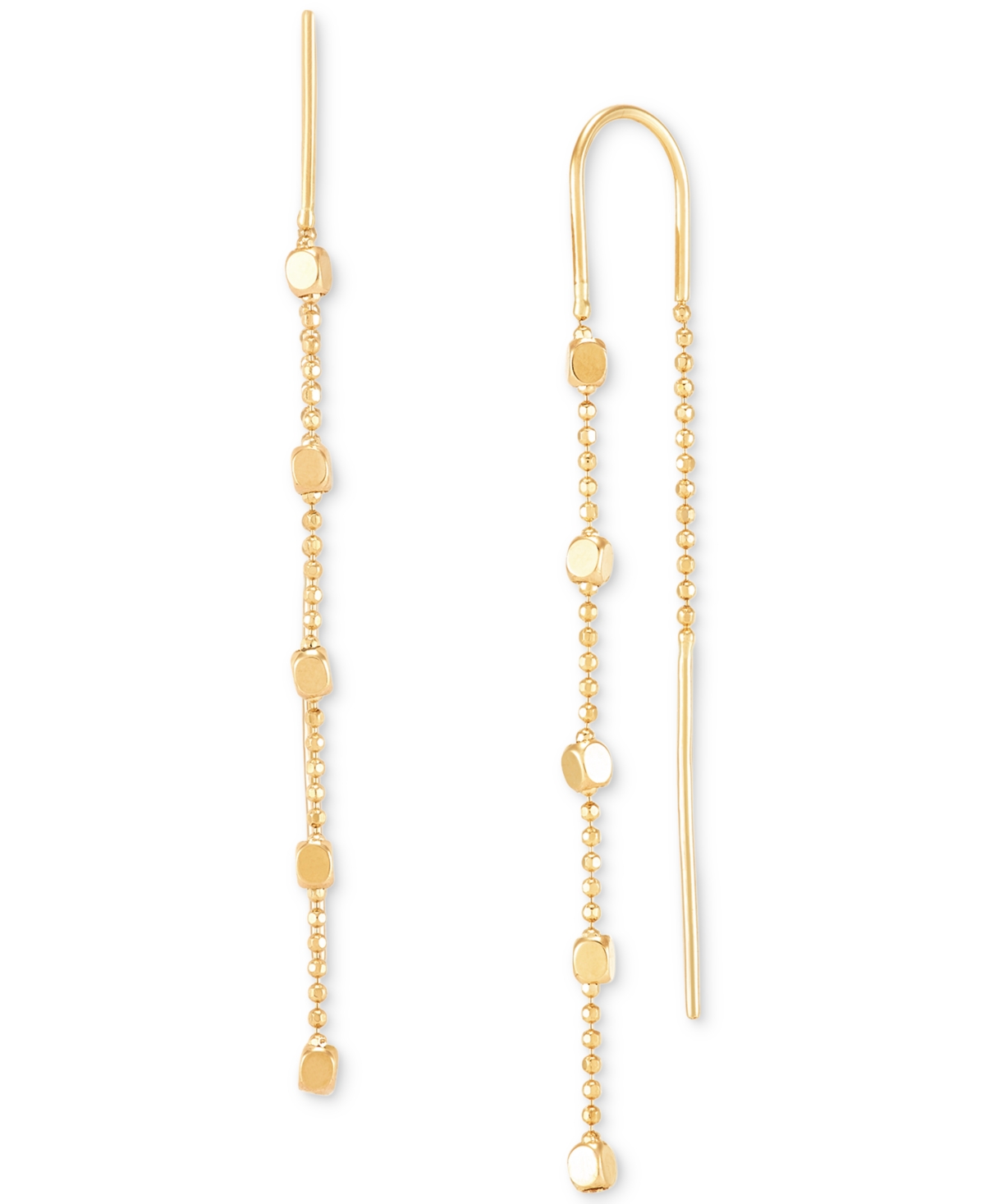 Click here for Polished Cube & Beaded Chain Long Threader Earring... prices