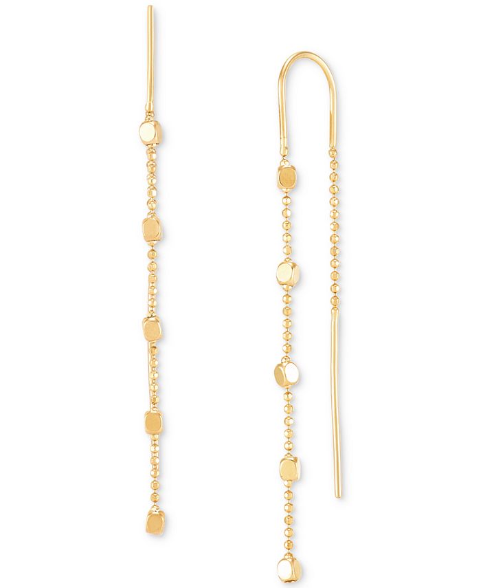 Macy's Polished Cube & Beaded Chain Long Threader Earrings in 10k Gold ...