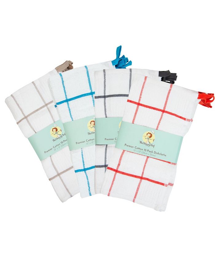 Sloppy Chef Premier Cotton Dishcloths (12 Pack), Striped Windowpane ...