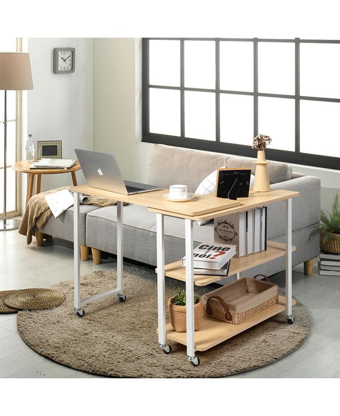 Slickblue 360° Rotating Sofa Side Table with Storage Shelves and Wheels ...