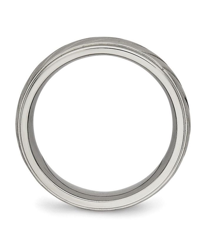 Chisel Titanium Brushed and Polished Grooved Wedding Band Ring - Macy's