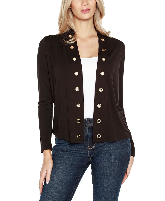 Belldini Women's Grommet Detail Cropped Knit Cardigan - Macy's