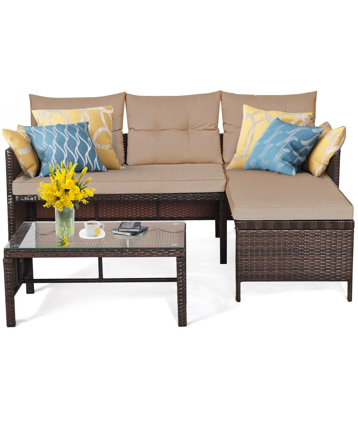 Click here for Sugift 3 Pieces Outdoor Patio Corner Rattan Sofa S... prices