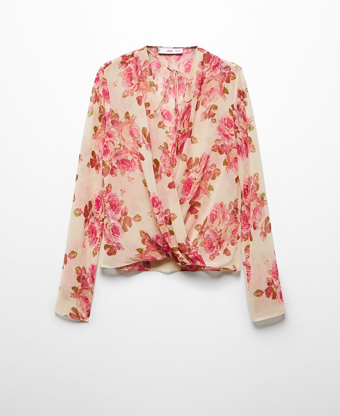 MANGO Women's Floral Print Crossover Blouse - Macy's