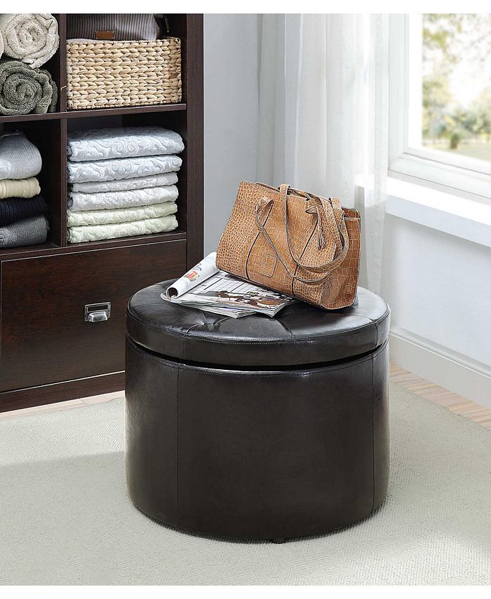 Convenience Concepts 22" Faux Leather Round Shoe Storage Ottoman - Macy's