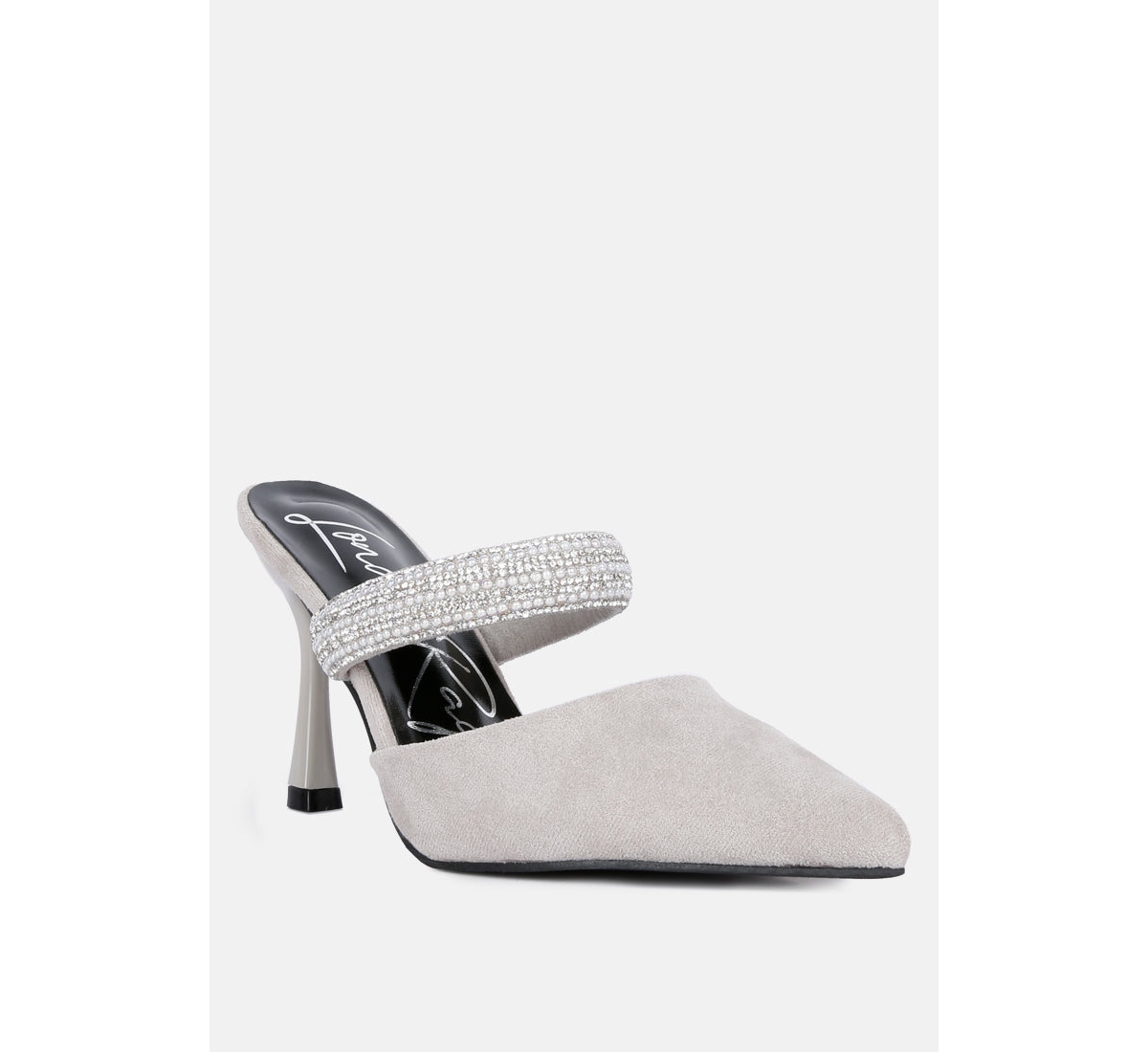 Click here for fauci diamante strap heeled mules - Grey prices