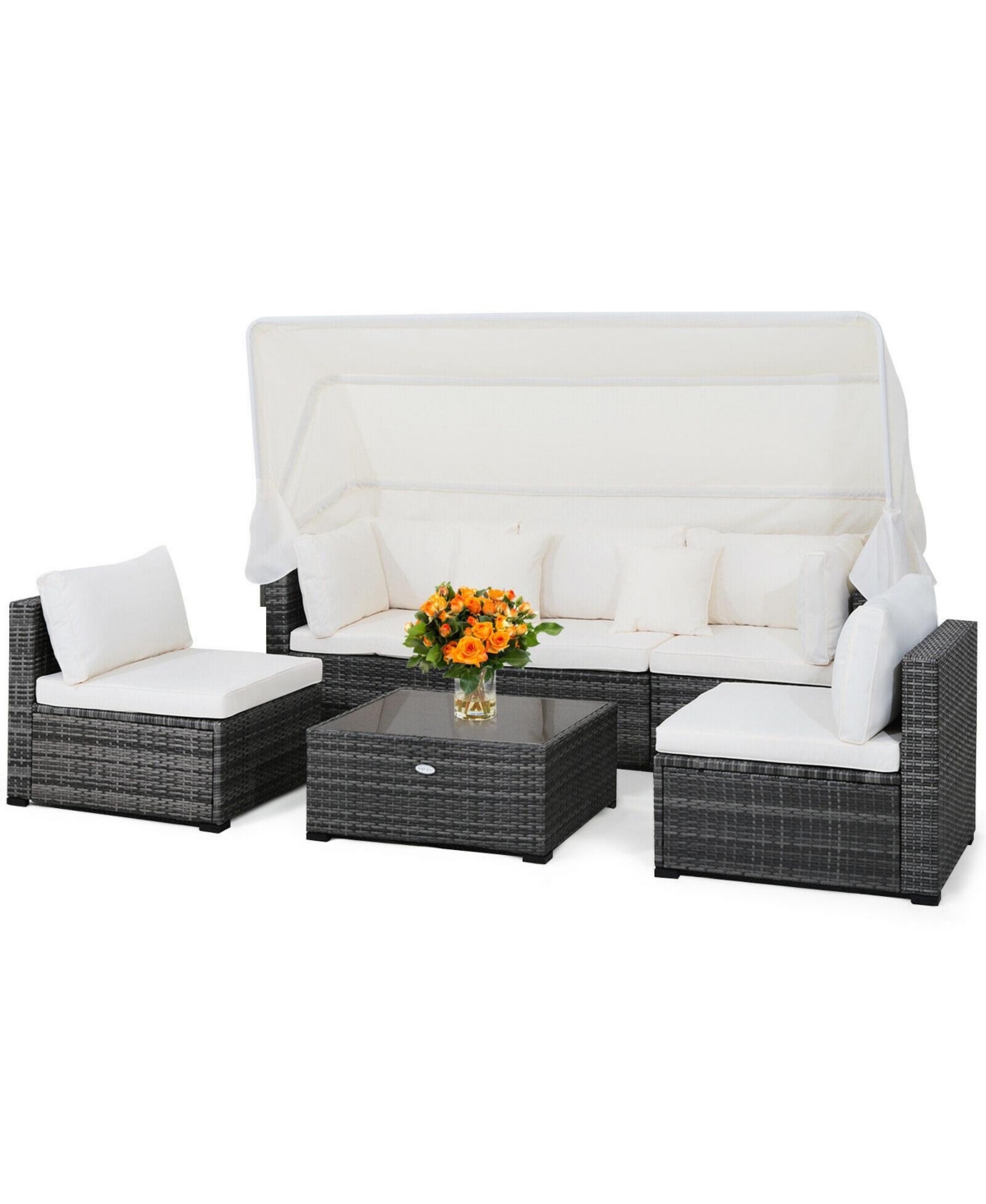 Click here for 6 Pieces Patio Rattan Furniture Set with Retractab... prices