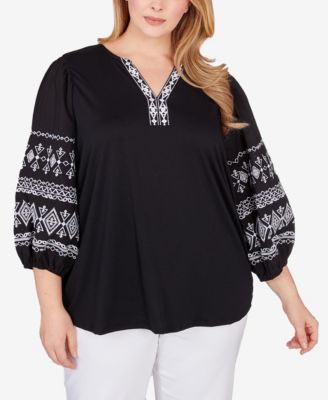Ruby Rd. Plus Size Embroidered Solid Knit Top - Macy's