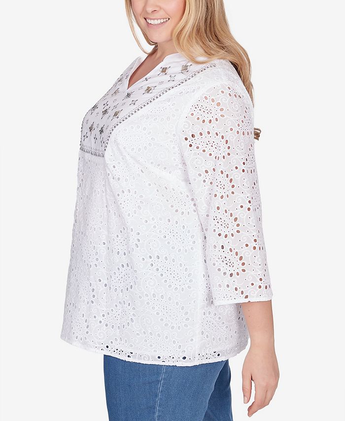 Ruby Rd. Plus Size Embellished Paisley Eyelet Top - Macy's