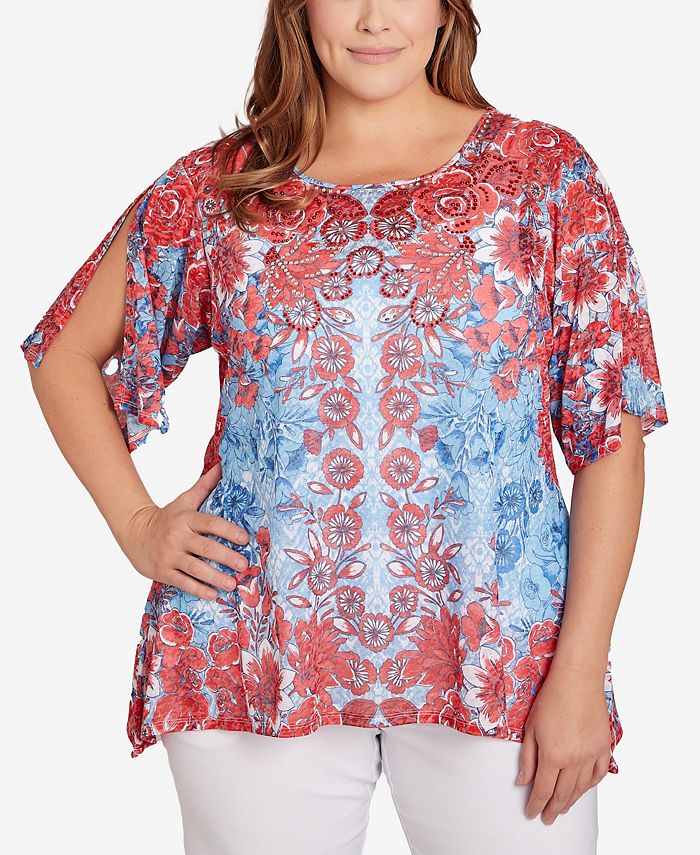 Ruby Rd. Plus Size Burnout Sublimation Mirrored Top - Macy's