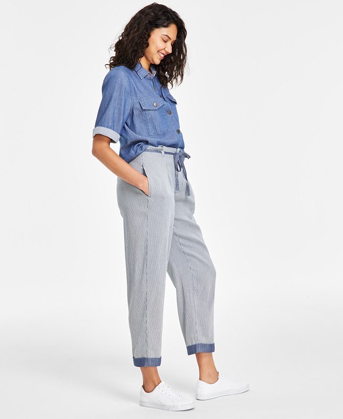 Tommy Hilfiger Women's Cotton High-Rise Tie Pants - Macy's