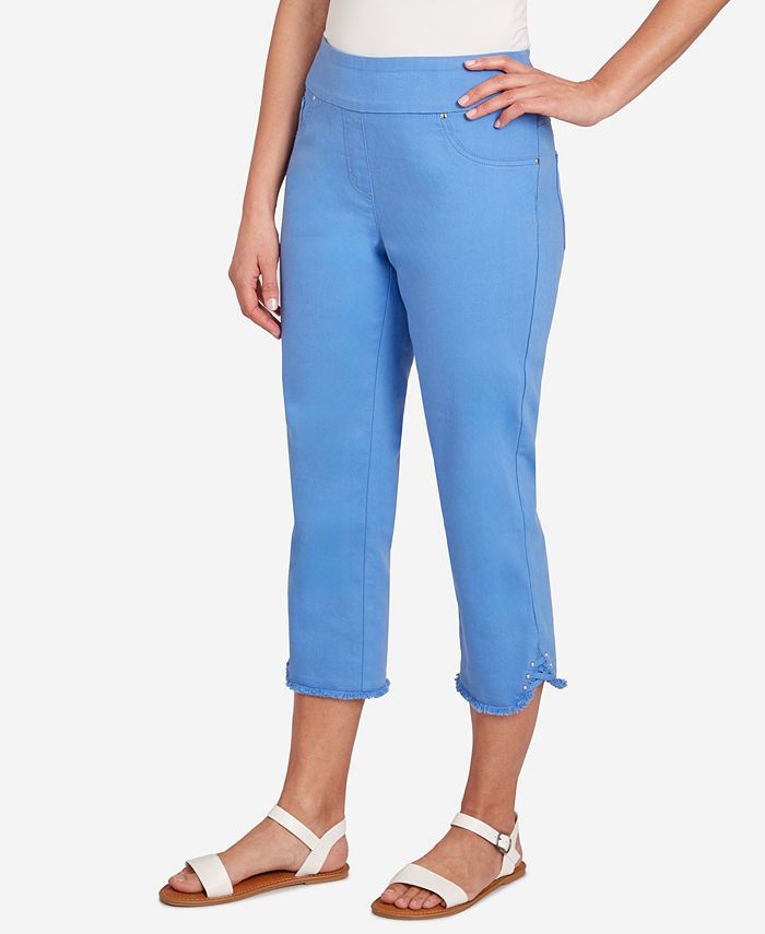 Ruby Rd. Petite Pull-On Stretch Frayed Hem Denim Capri - Macy's