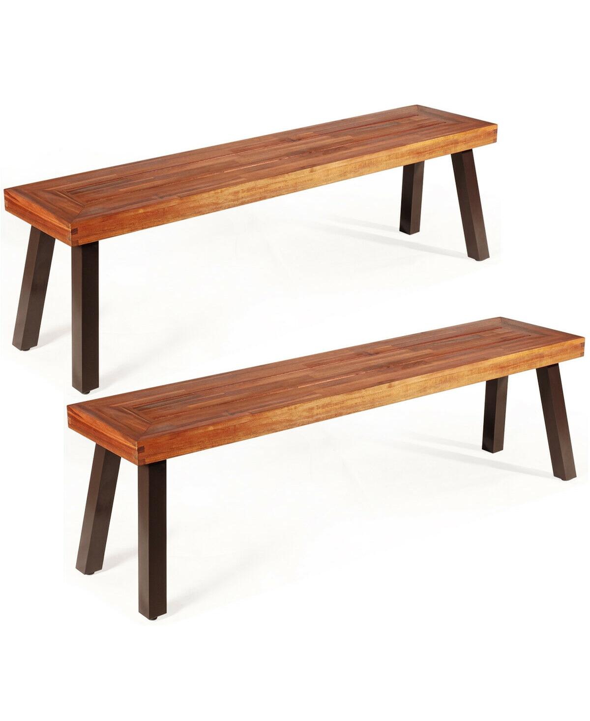 Click here for Slickblue Set of 2 Patio Acacia Wood Dining Benche... prices