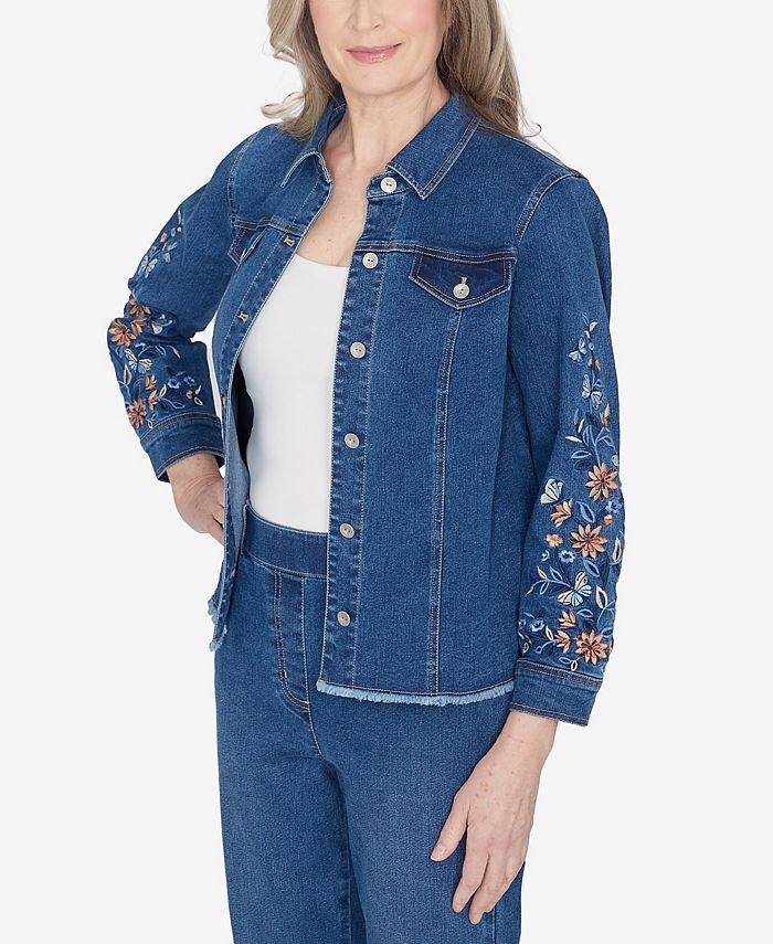 Alfred Dunner Scottsdale Women's Floral Embroidered Fringe Jacket - Macy's