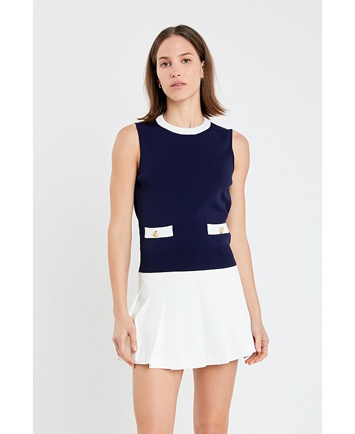 English Factory Women's Colorblock Sleeveless Knit Top - Macy's