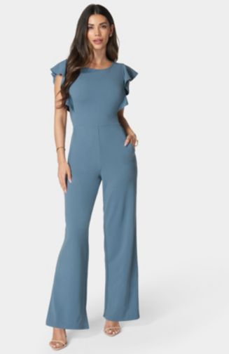 Bebe Women's Scuba Crepe Jumpsuit With Ruffle Sleeve - Macy's