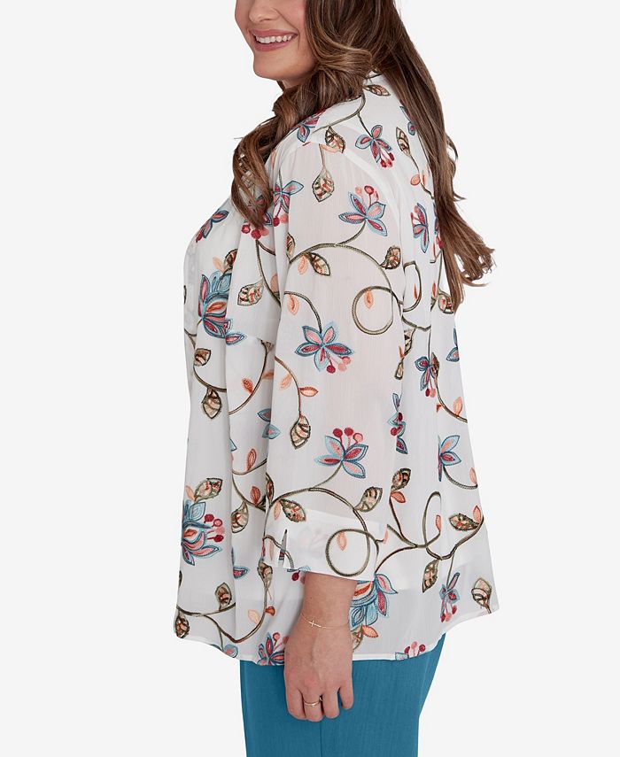 Alfred Dunner Plus Size Sedona Sky Warm Embroidered Two In One Top With ...