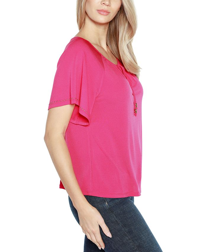 Belldini Women's Embellished Flutter Sleeve Knit Top - Macy's