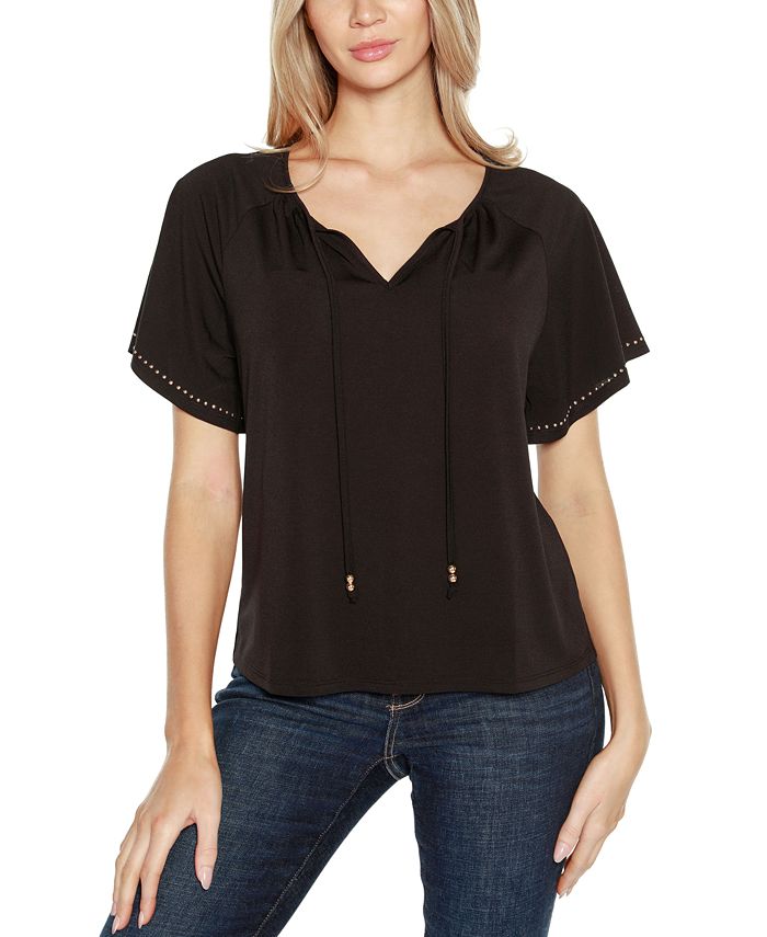 Belldini Women's Embellished Flutter Sleeve Knit Top - Macy's