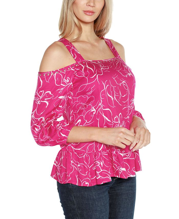 Belldini Women's Embellished Cold Shoulder Top - Macy's