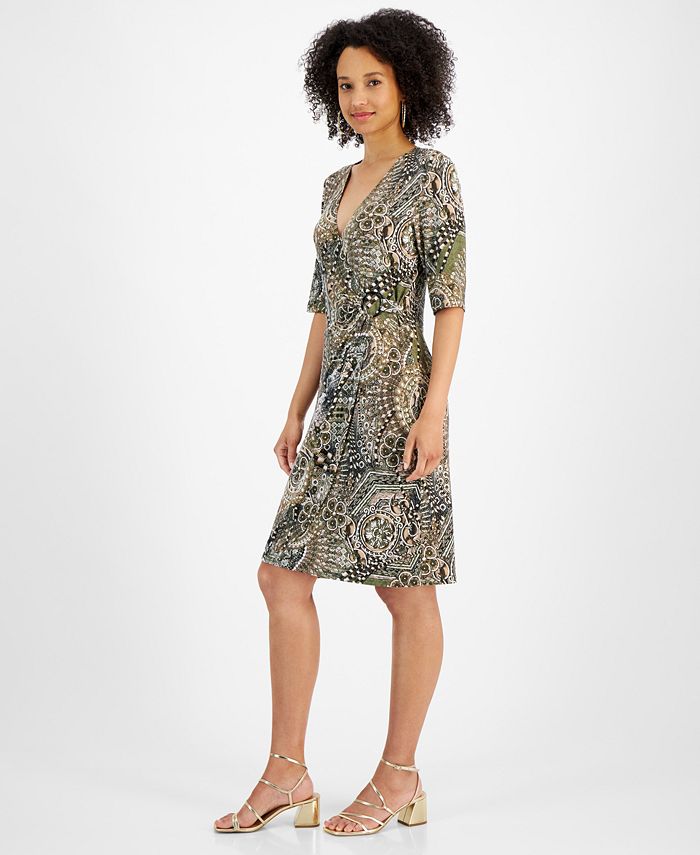 Connected Women's Printed Faux-Wrap Dress - Macy's