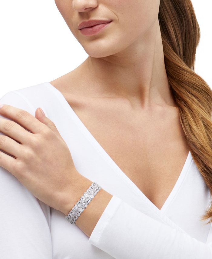 Arabella Cubic Zirconia Mixed Cut Wide Bangle Bracelet in Sterling ...