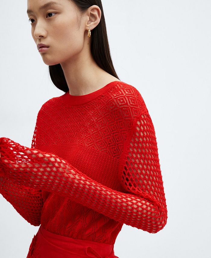 MANGO Women's Openwork Knit Sweater - Macy's
