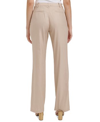 Calvin Klein Women's Flat Front Linen-Blend Pants - Macy's