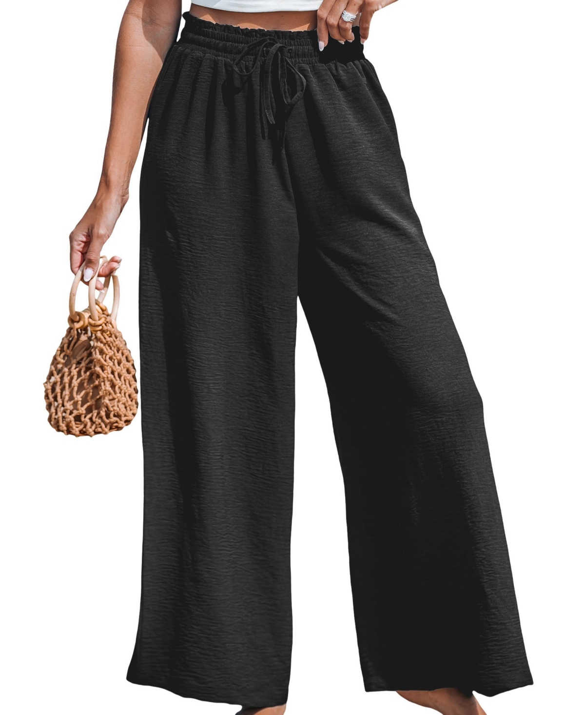 Cupshe Womens Summer Lovin Drawstring Wide-Leg Pants - Black