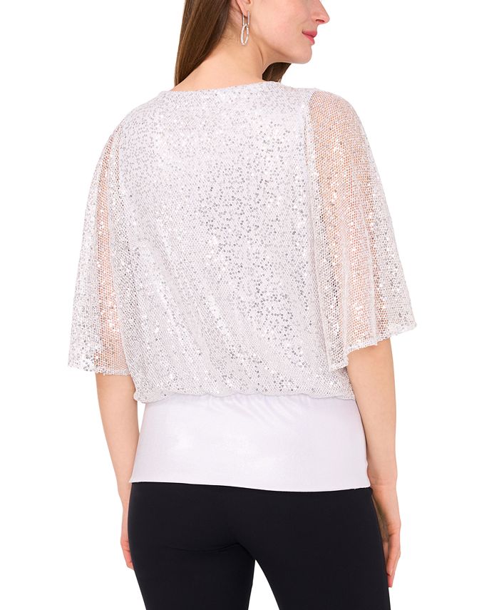 MSK Women's Sequined Mesh Pull-On Blouson Top - Macy's