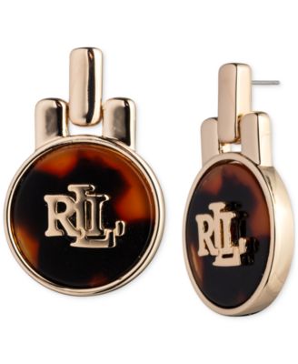 Lauren Ralph Lauren Gold-Tone Tortoise-Look Logo Drop Earrings - Macy's