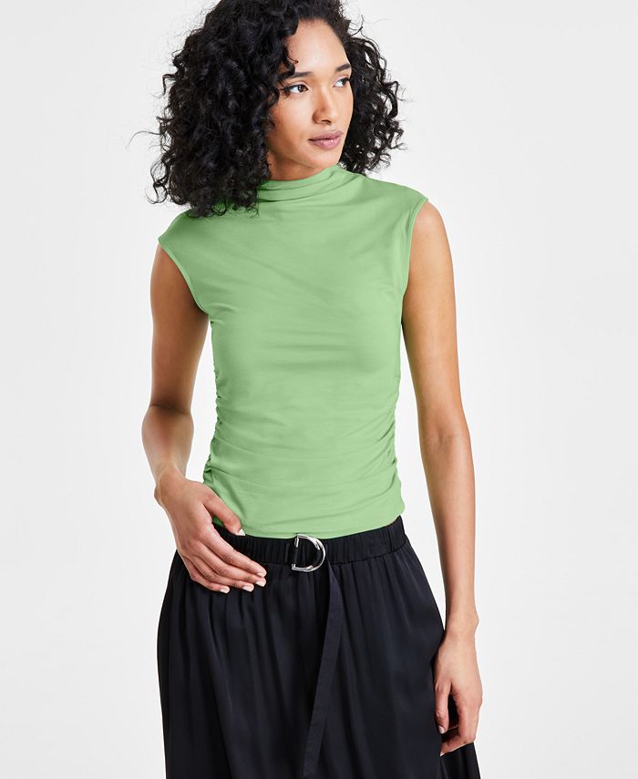 Bar III Women's Sleeveless Mock-Neck Cropped Top, Created for Macy's ...
