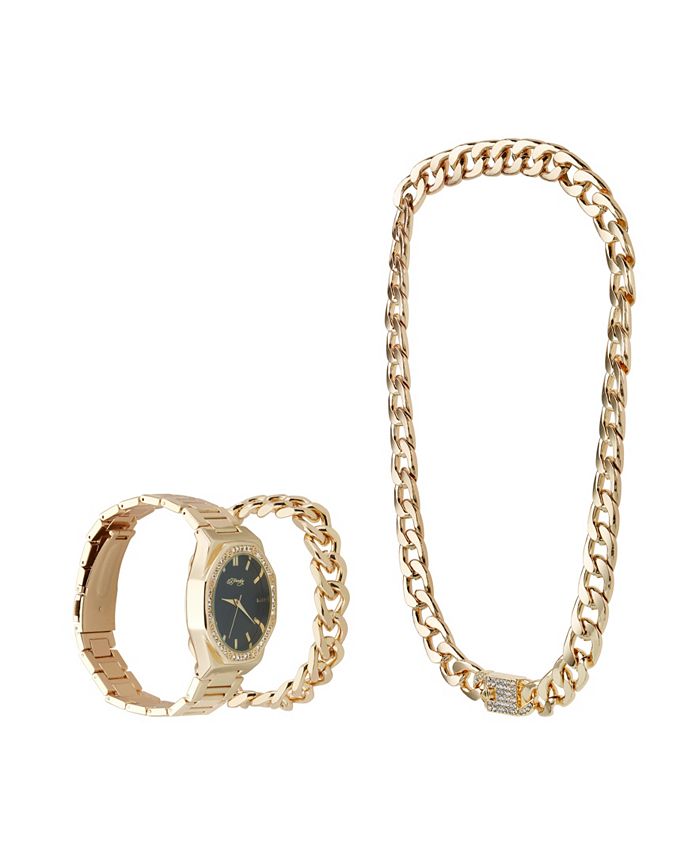 Ed Hardy Men's Shiny Gold-Tone Metal Bracelet Watch 42mm Gift Set - Macy's