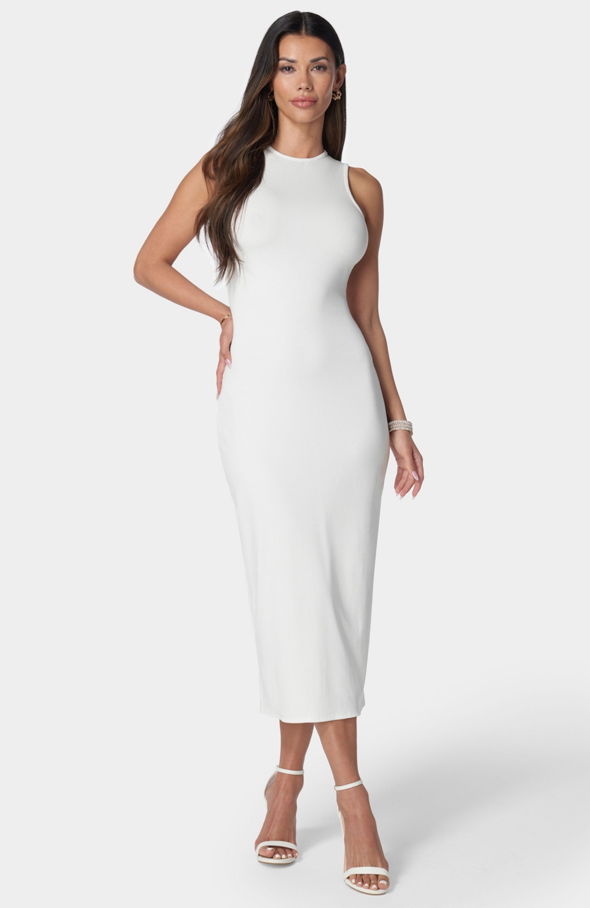 Click here for Bebe Womens Rib Sleeveless Midi Dress - White prices