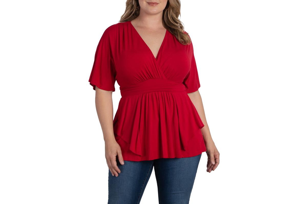 Click here for Kiyonna Plus Size Promenade Jersey Top - Ruby rend... prices
