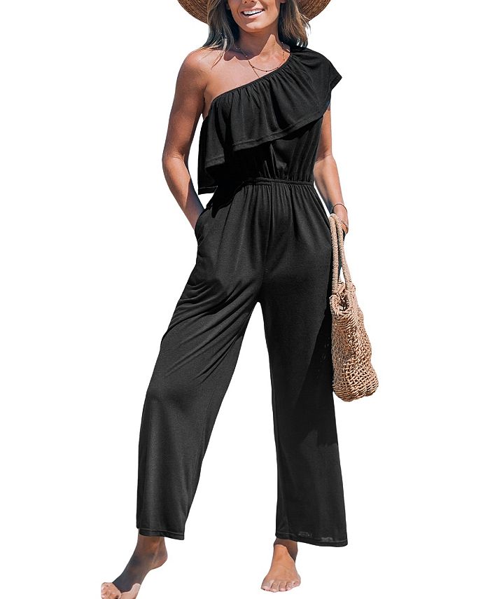 CUPSHE Women's Black Ruffled One-Shoulder Jumpsuit - Macy's