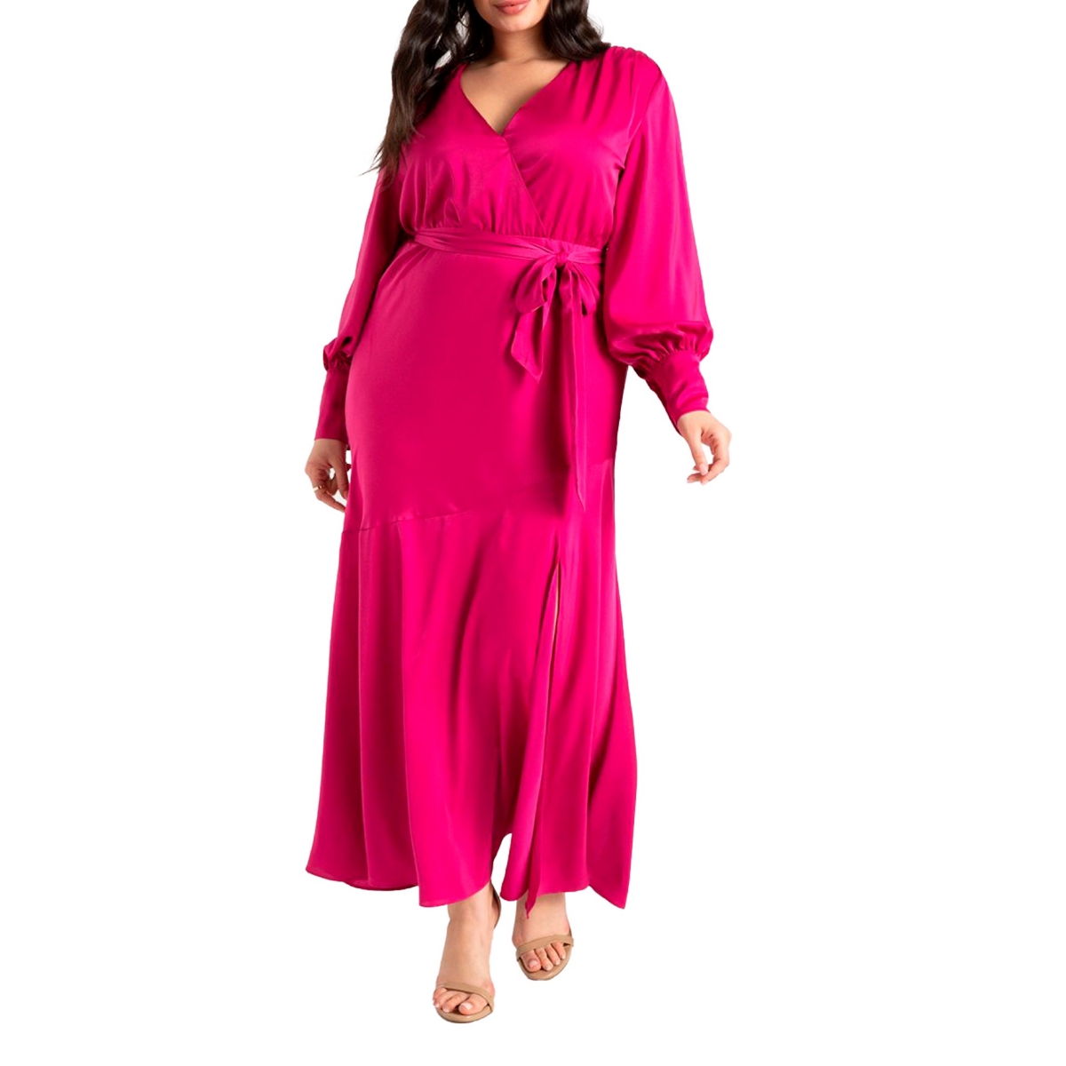 Click here for Eloquii Womens Plus Size Satin Maxi Dress - Magent... prices