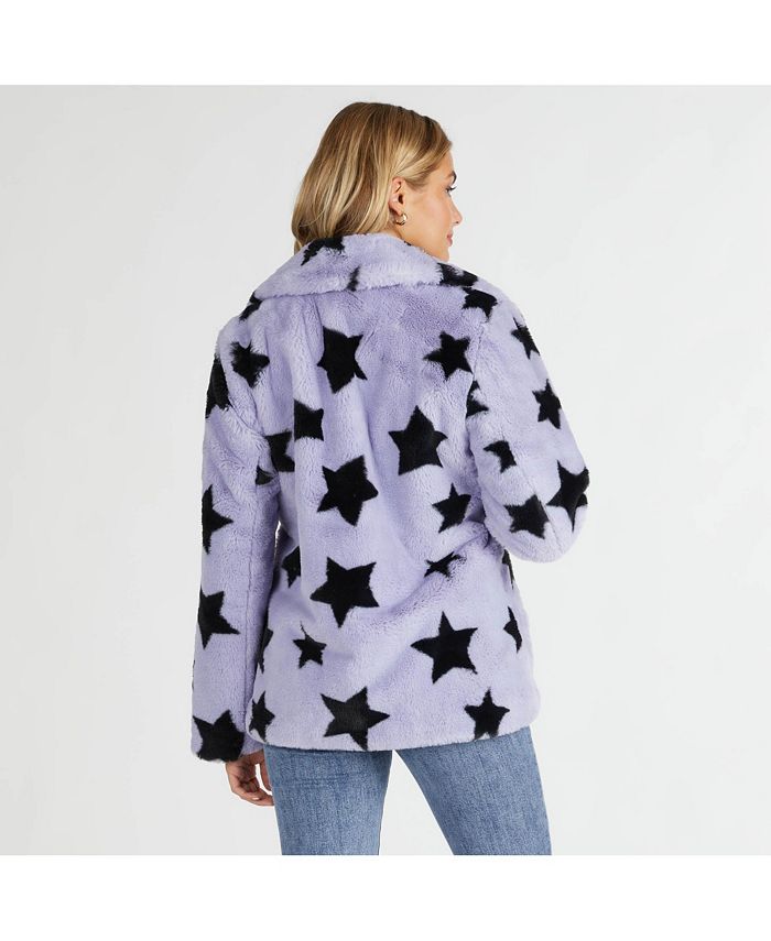 NVLT Women's Short Pile Faux Fur Star Print Jacket - Macy's