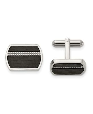 Chisel Stainless Steel Polished Black Carbon Fiber Inlay Cufflinks - Macy's