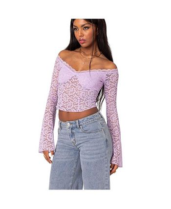 Edikted Women's Linda Off Shoulder Sheer Lace Top - Macy's