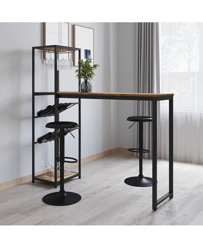 MERRICK LANE Kramer Metal Bar And Wine Table With Bottle Storage And ...