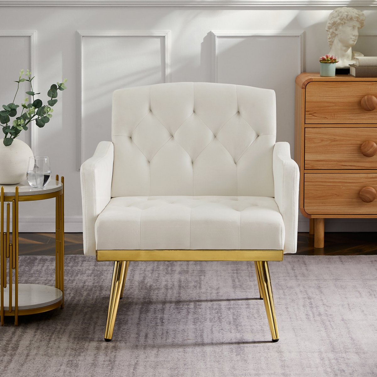 Click here for Streamdale Furniture Cream Velvet Armchair With Me... prices