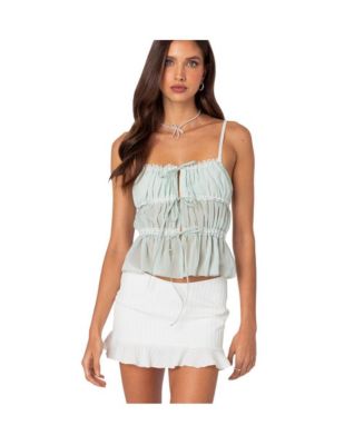 Edikted Women's Addy Tie Front Sheer Chiffon Top - Macy's