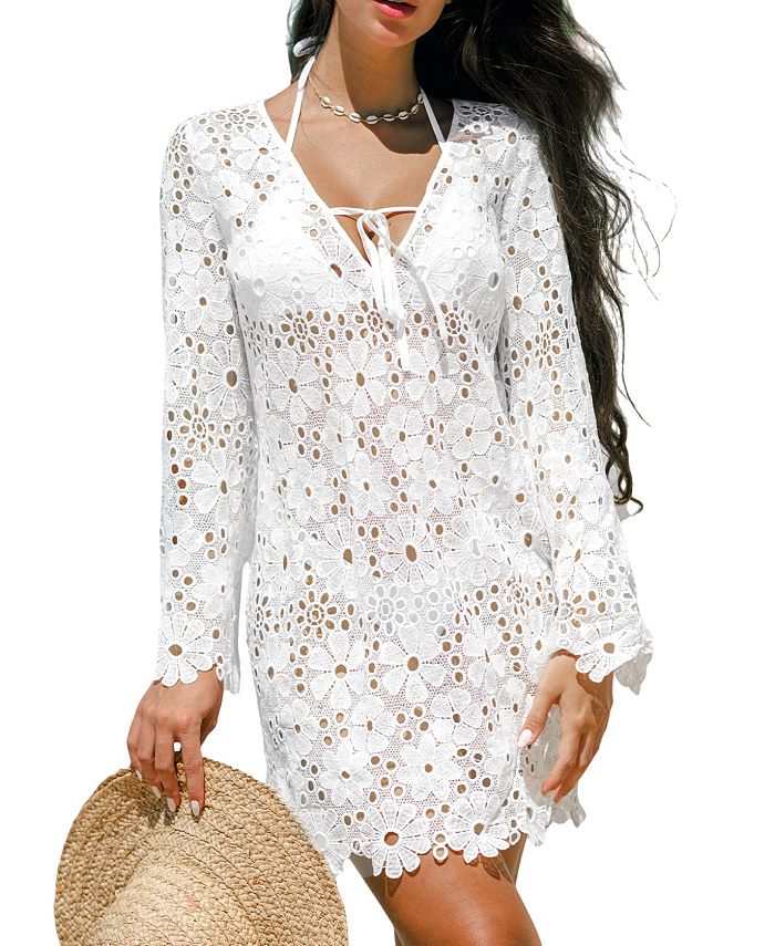 CUPSHE Women's White Tie Front Cover-Up Beach Dress - Macy's