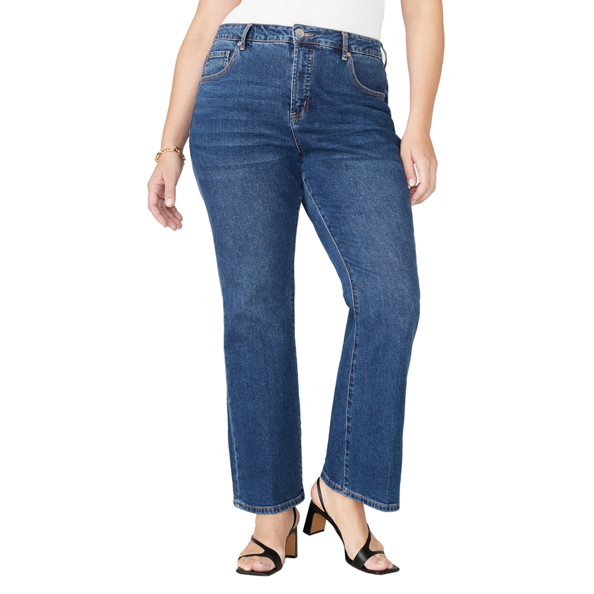 Click here for Eloquii Plus Size The Flare Leg Jean - Dark wash d... prices