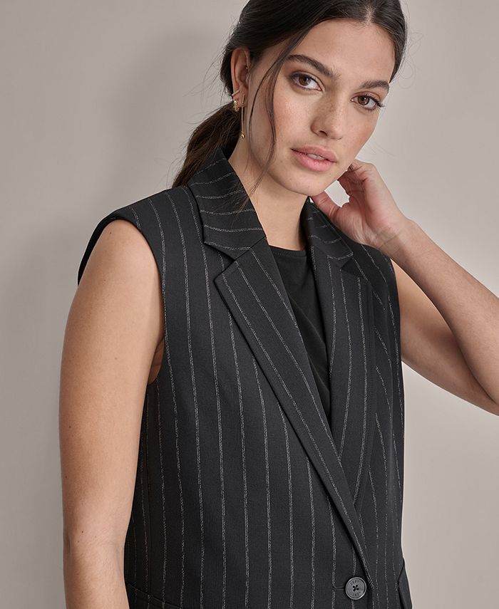 DKNY Petite Striped Notched-Collar One-Button Vest - Macy's
